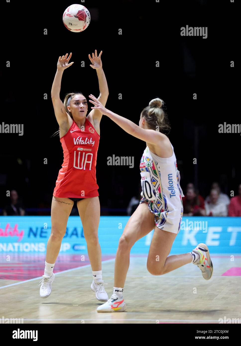 England's Alicia Scholes in action during the Vitality Netball ...