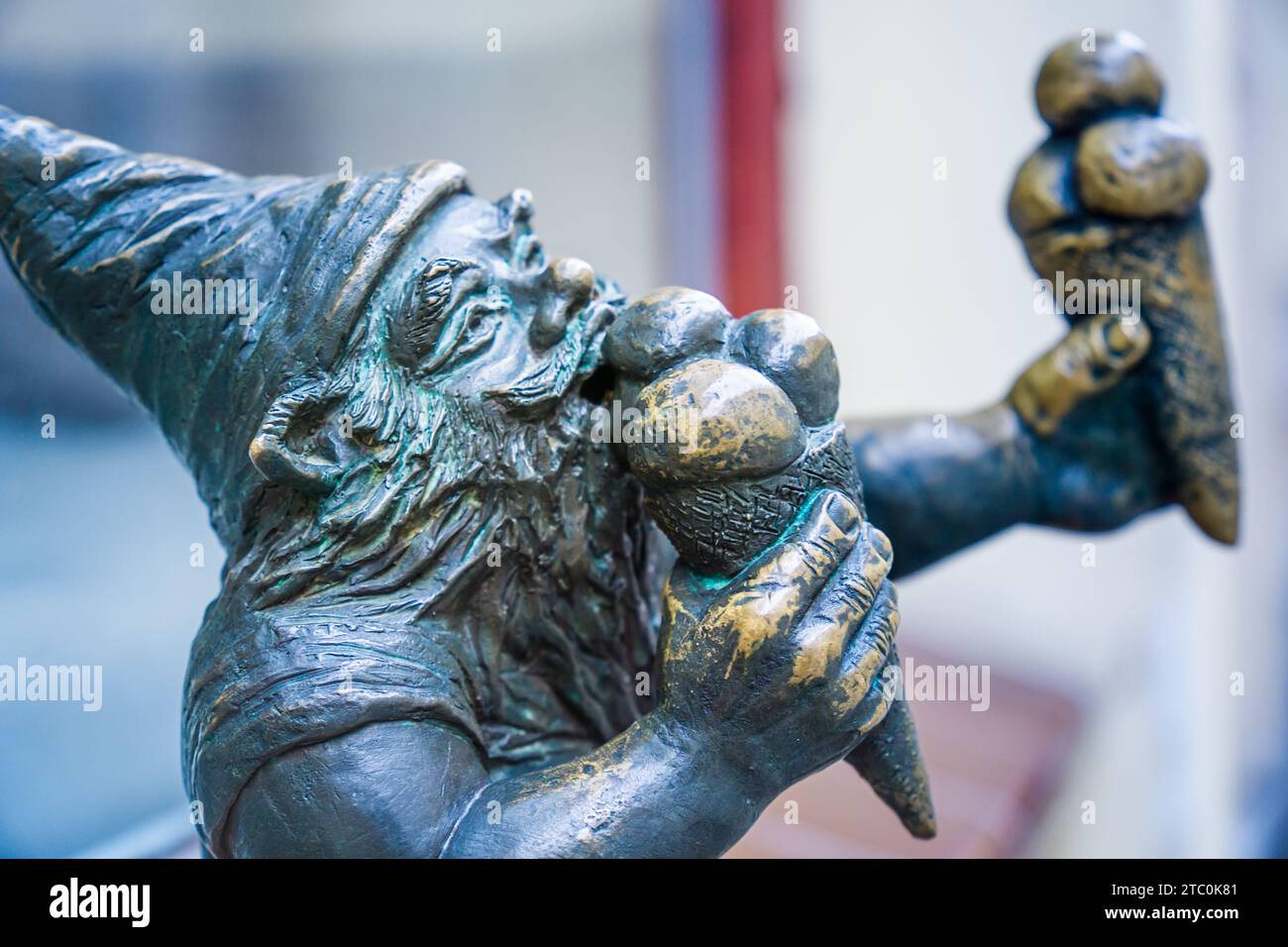 Wrocław, poland - 08 December 2023: Iconic Wrocław Dwarf named Bartonik sitting on a window ...