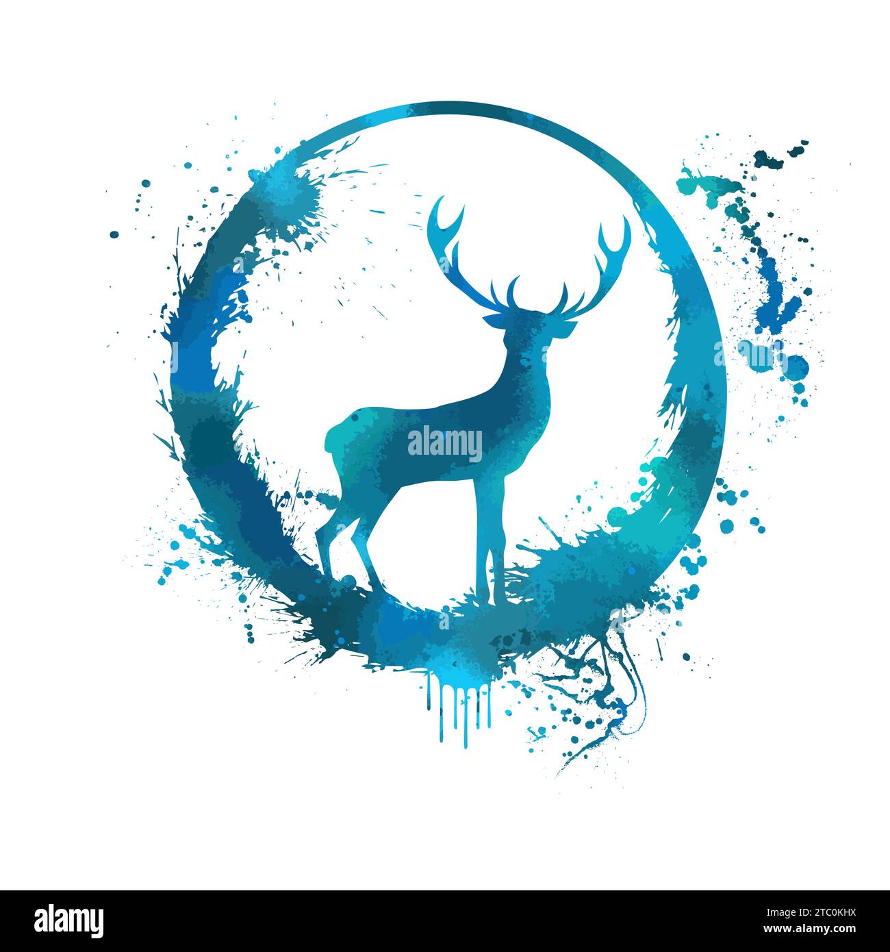 Deer head blue logo in a circle. hand drawing. Not AI, Vector ...