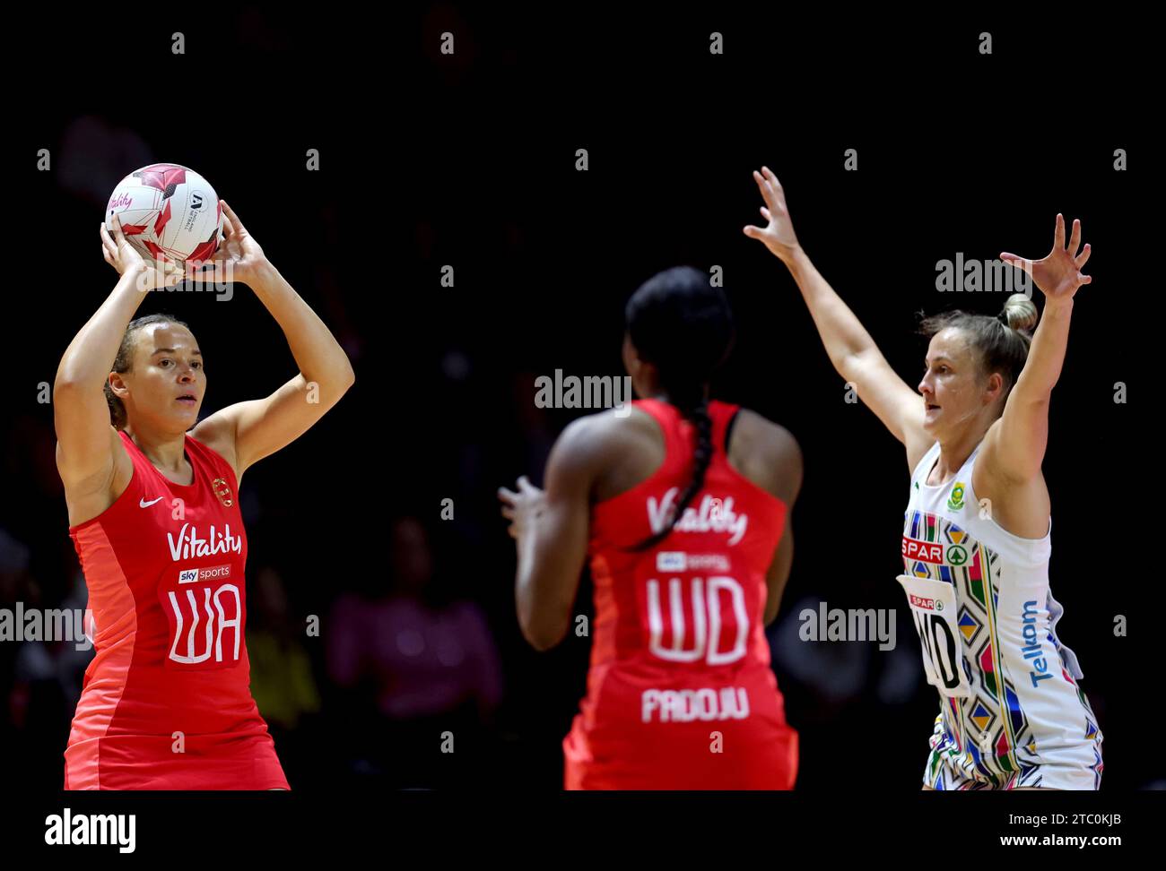 England's Hannah Joseph (left) in action during the Vitality Netball ...