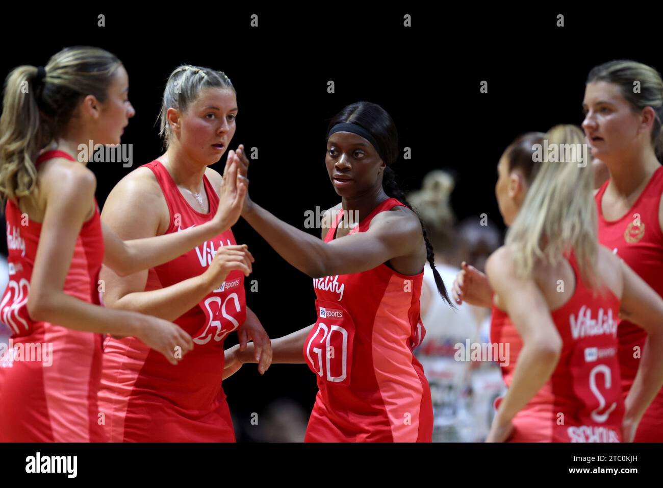 England's Funmi Fadoju celebrates during the Vitality Netball ...