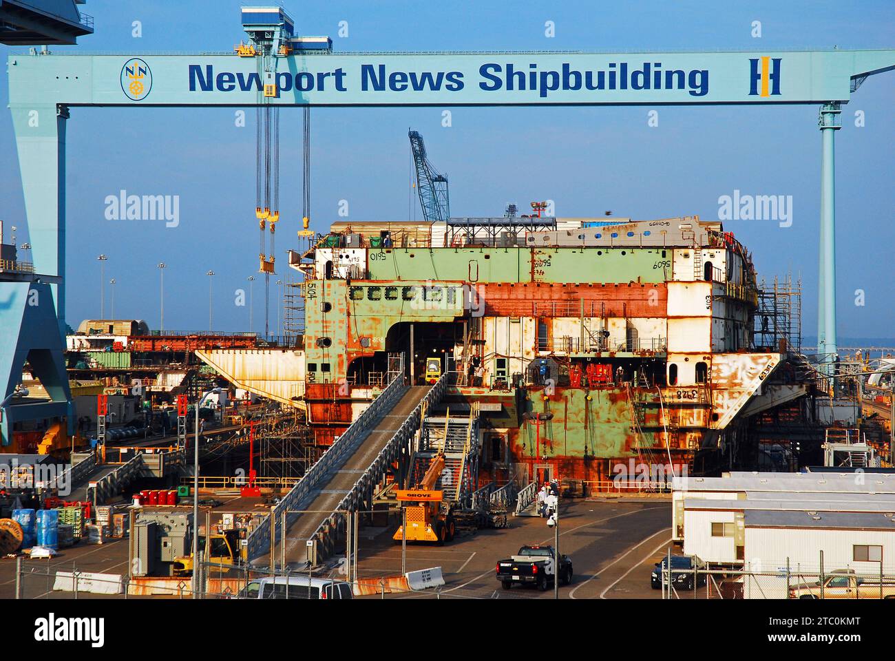 A ship is in dry dock for repairs in Newport News, Virginia Stock Photo ...