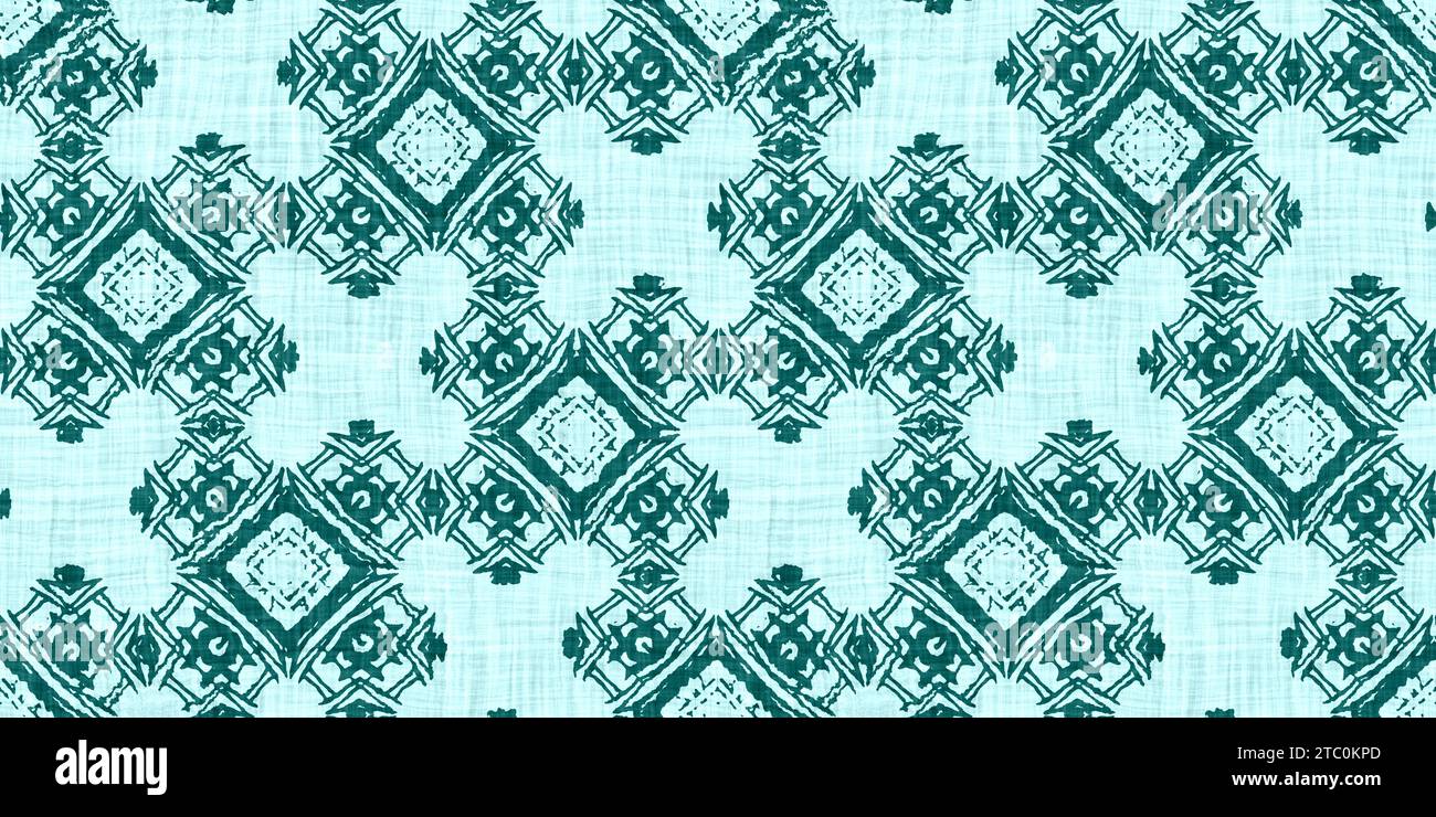 Teal green white vibrant watercolor batik azulejos tile border banner ...