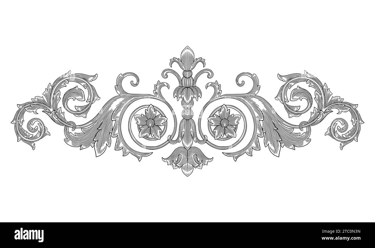 vintage baroque ornament floral frame, antique engraving drawing ...
