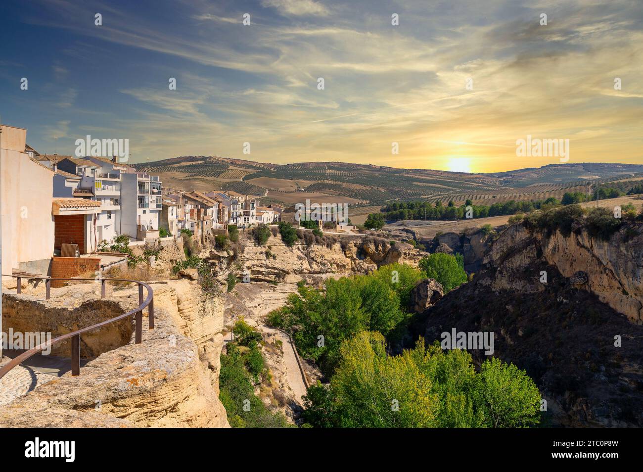 View of the houses on the cliffs of Alhama de Granada (Spain), also ...