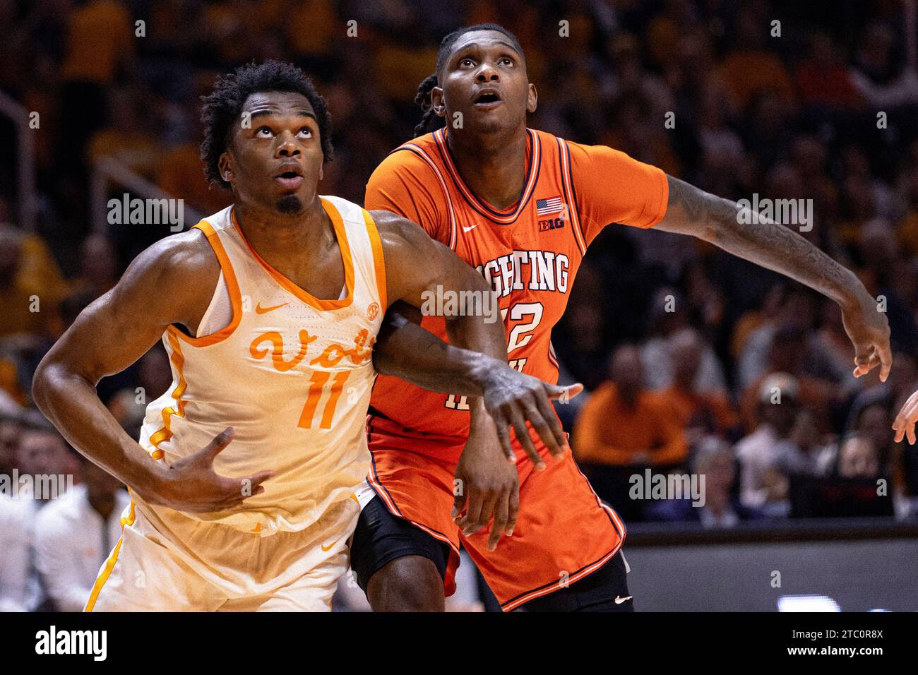 Tennessee forward Tobe Awaka (11) blocks out against Illinois forward ...