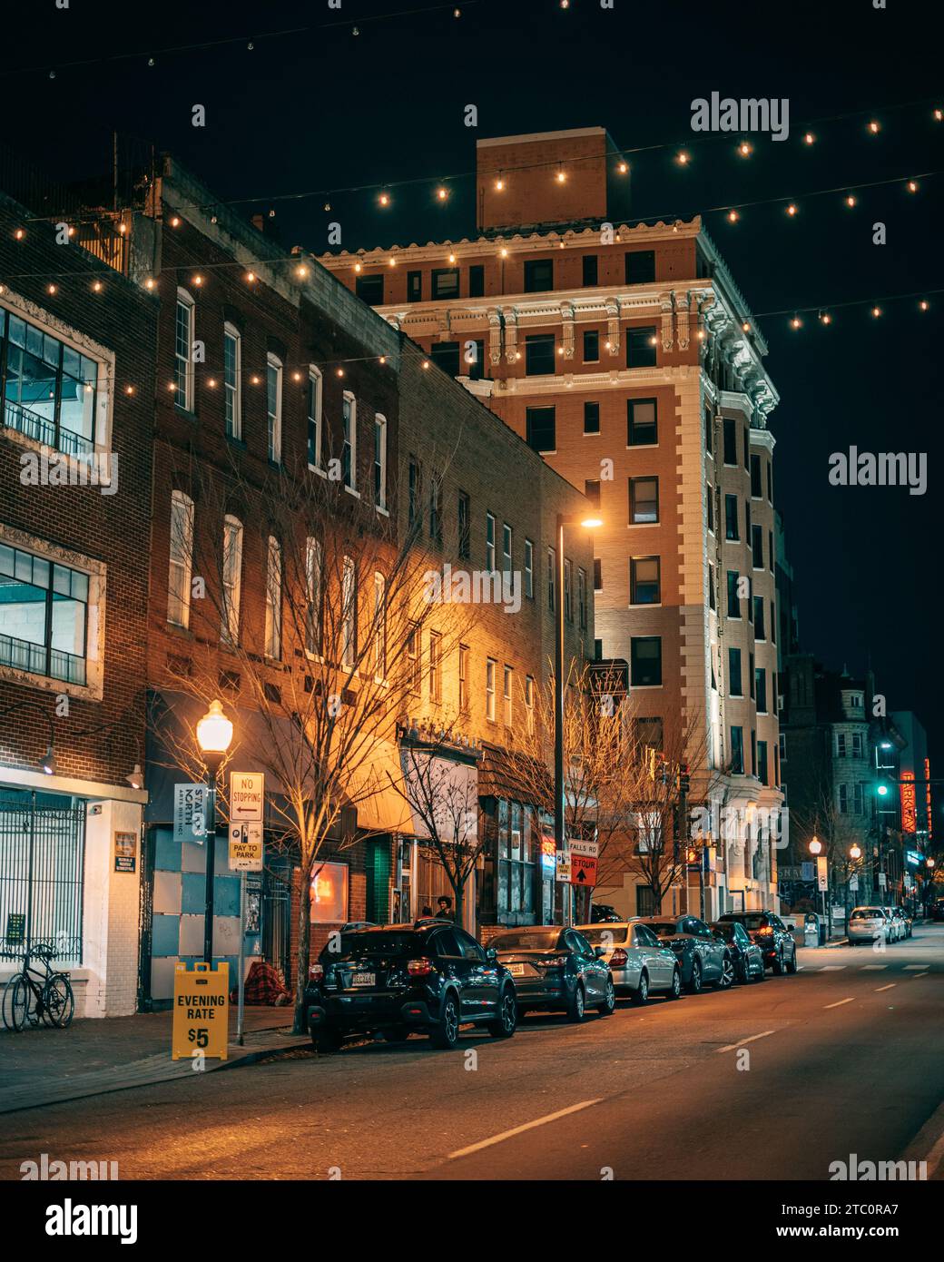 Street scene at night in Station North, Baltimore, Maryland Stock Photo ...