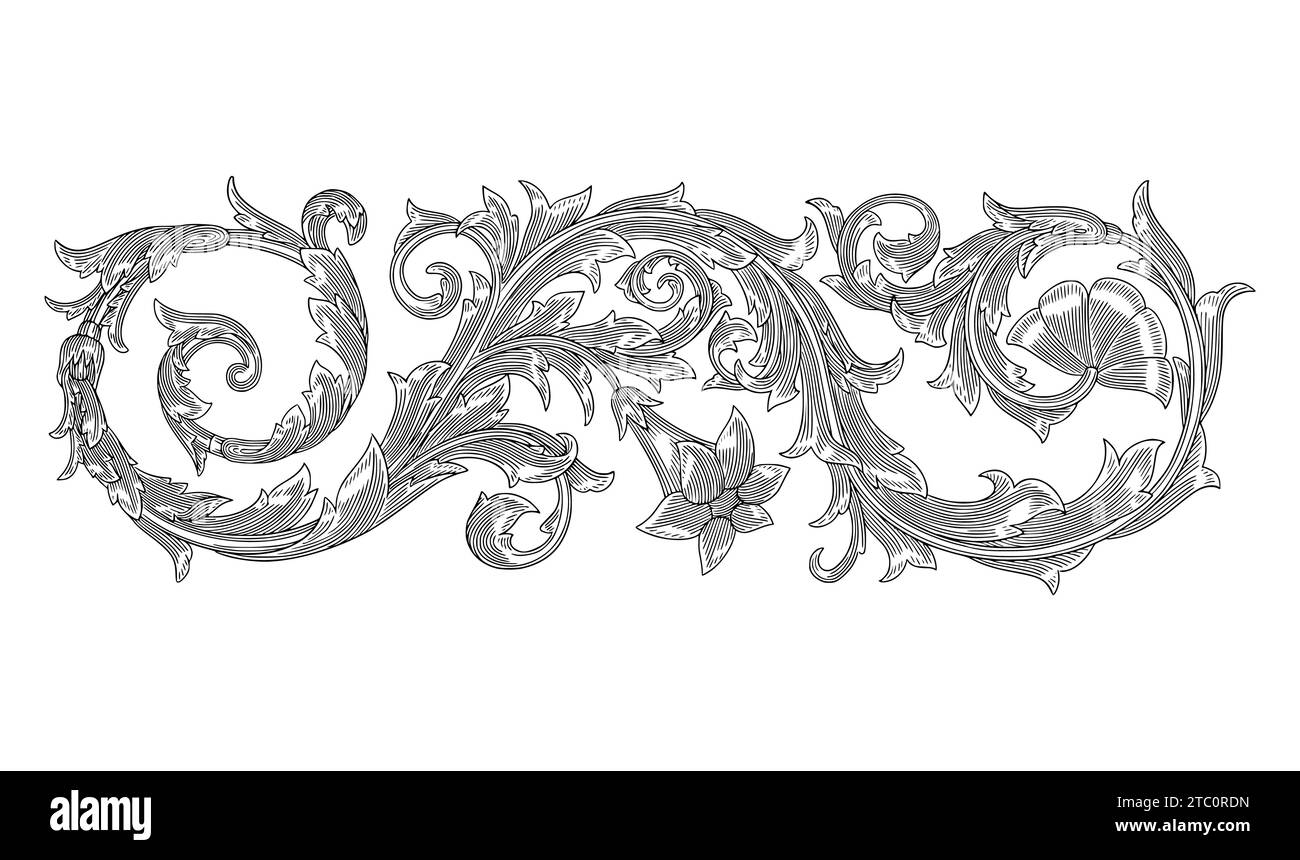 Vintage baroque floral ornament frame, leaf scroll engraved ...