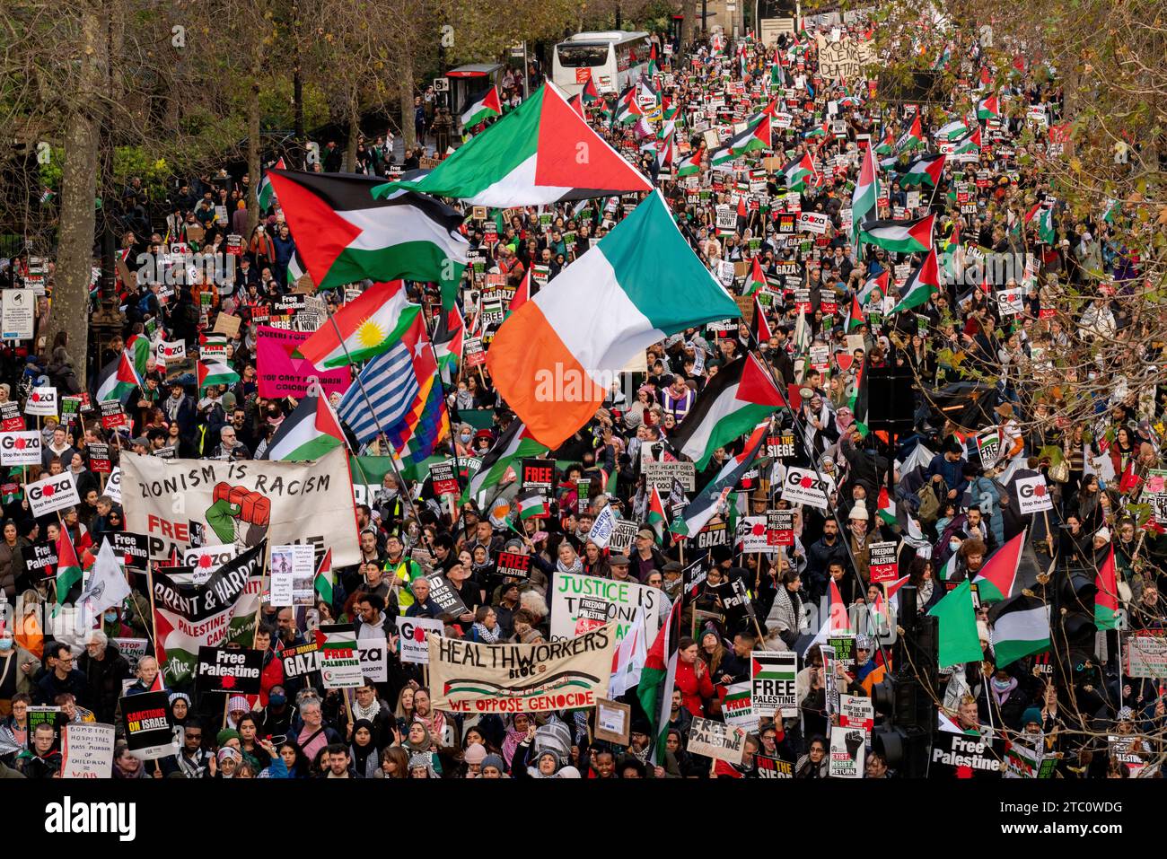 Central London, 9th December, UK, 2023 - Many thousands of people ...