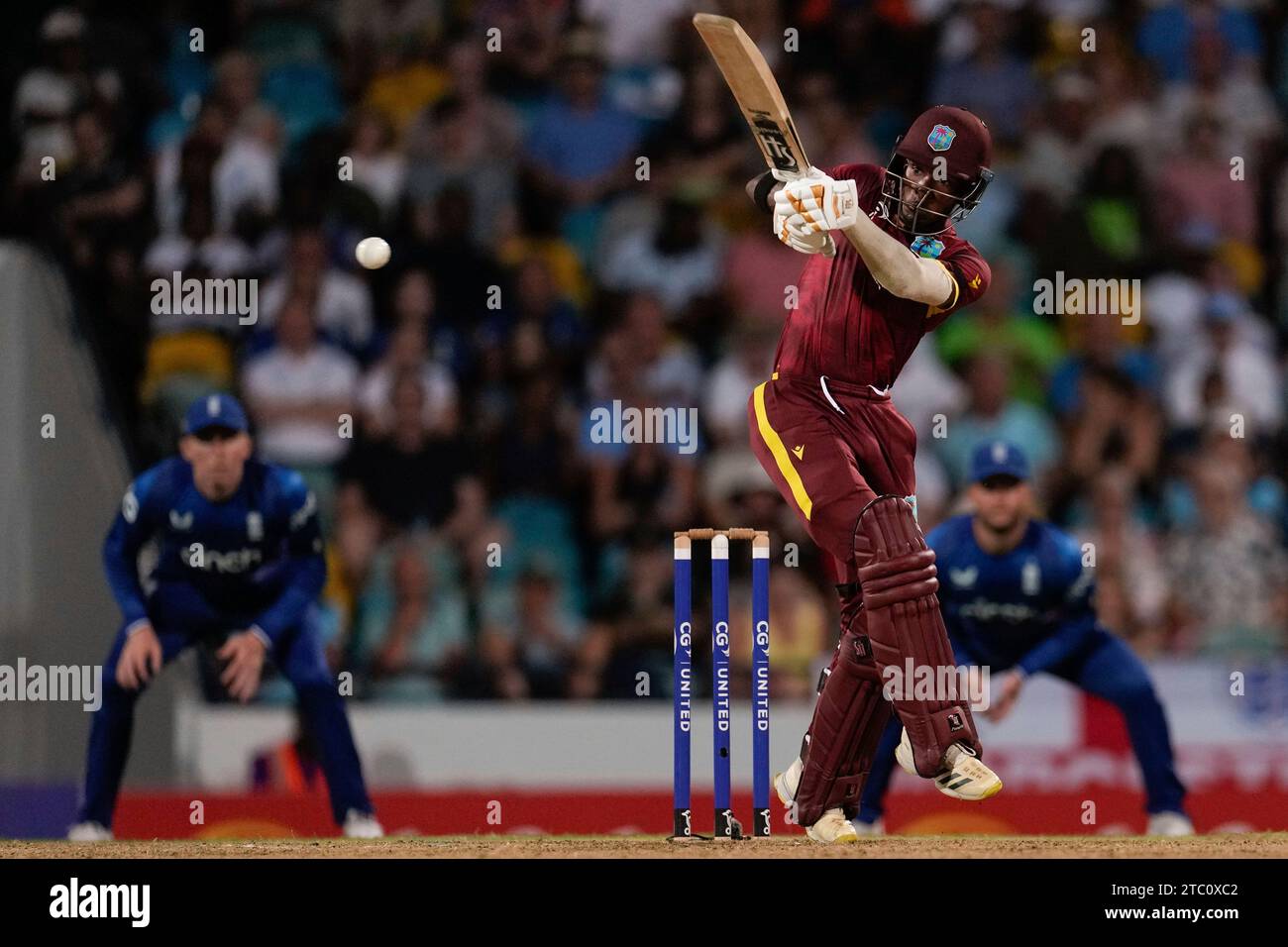 West Indies' Alick Athanaze plays a shot against England during the ...