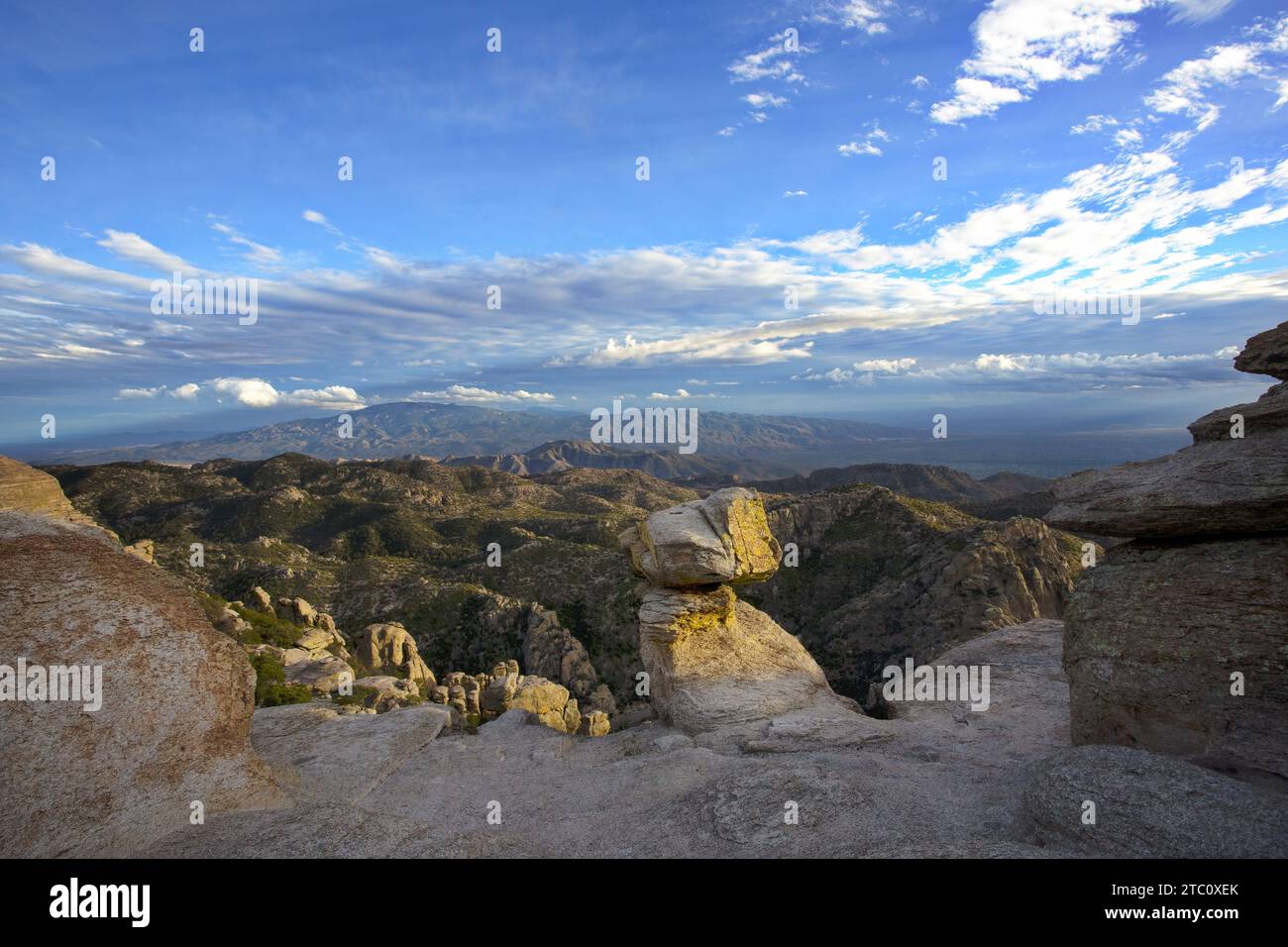 Beautiful sunlit view of Catalina Mountains from Windy Point on Mount ...