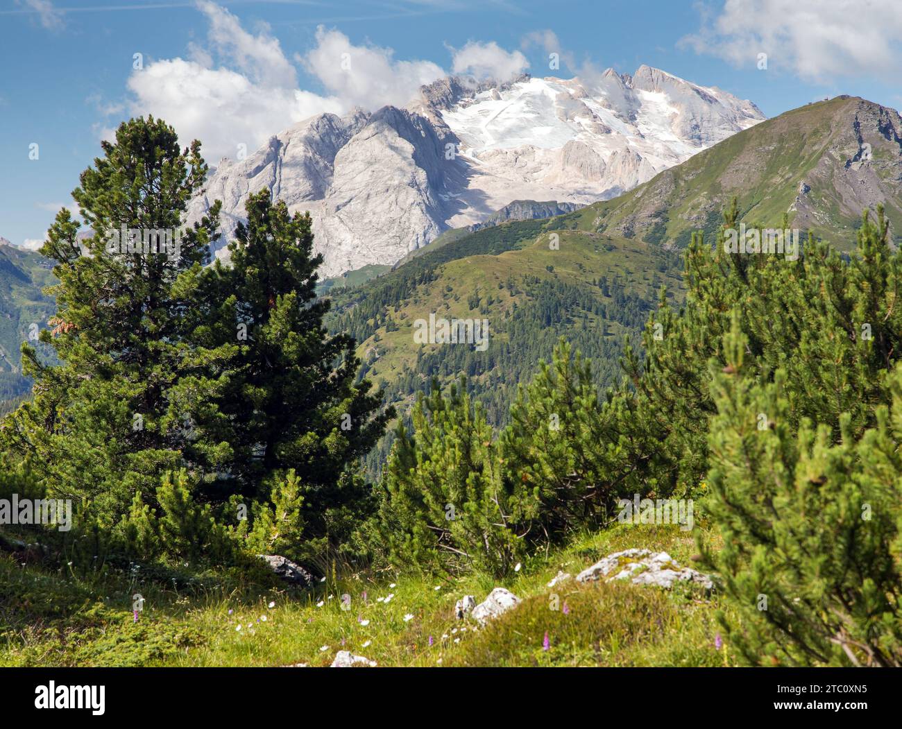 View of mount Marmolada, the highest peak of Dolomites mountains, Italy ...