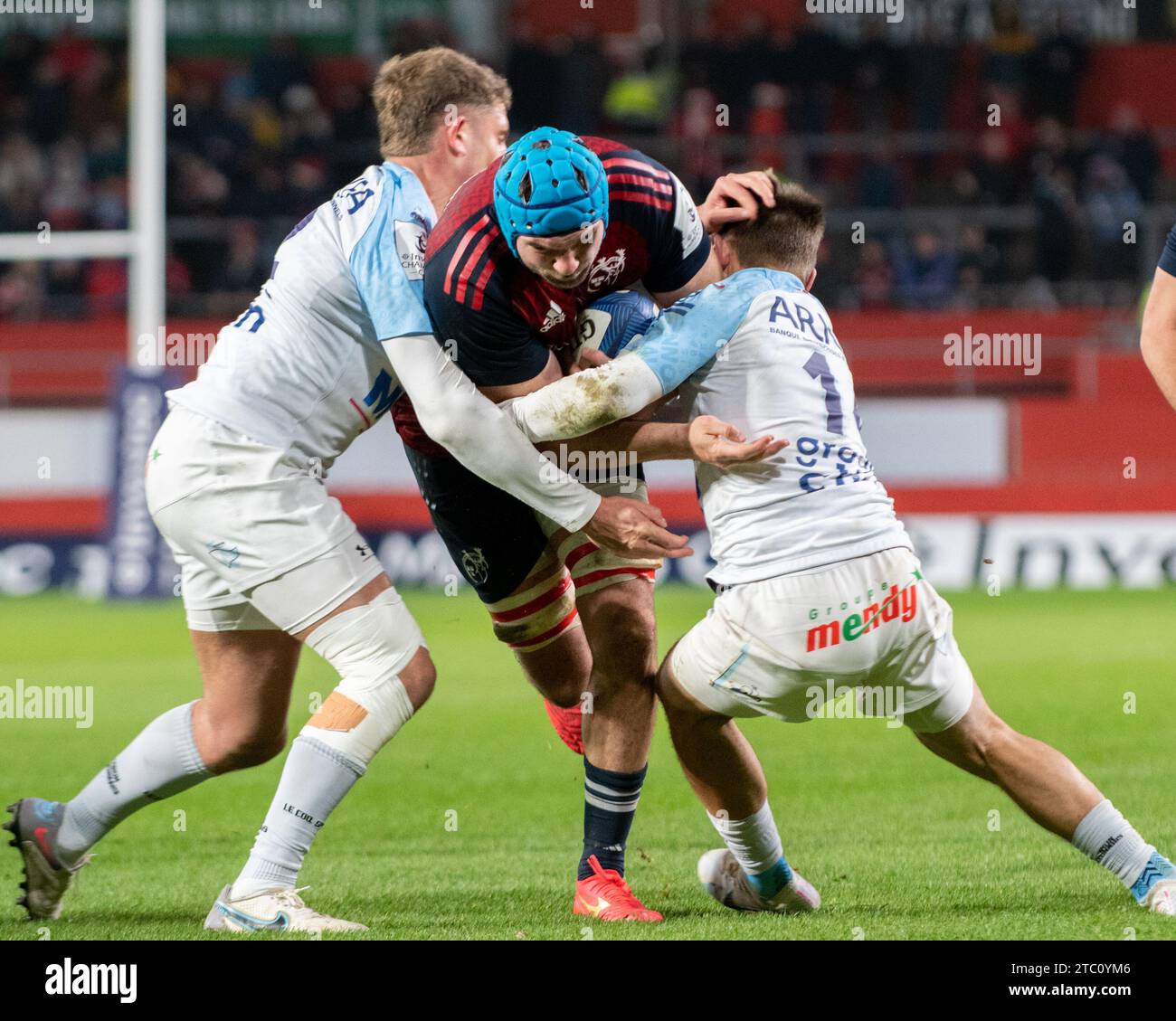 Limerick, Ireland. 09th Dec, 2023. Tadhg Beirne of Munster tackled by ...