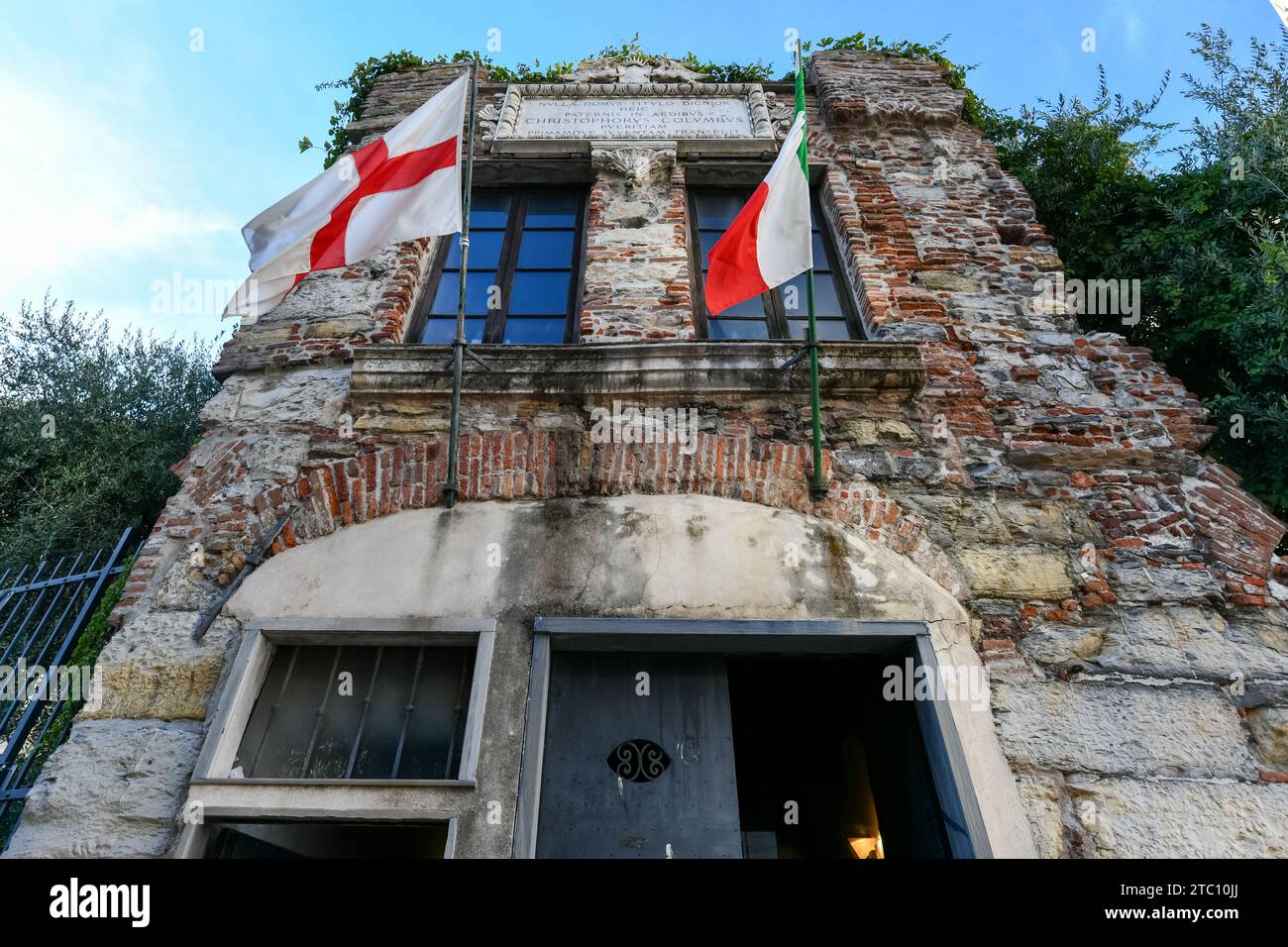 Christopher Columbus House near Soprana town gate in Genoa, Italy Stock ...