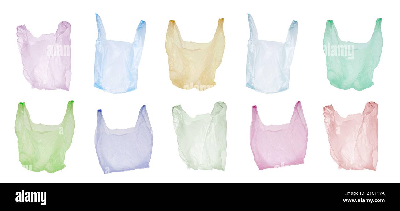 Empty plastic bags on white background, collection Stock Photo - Alamy