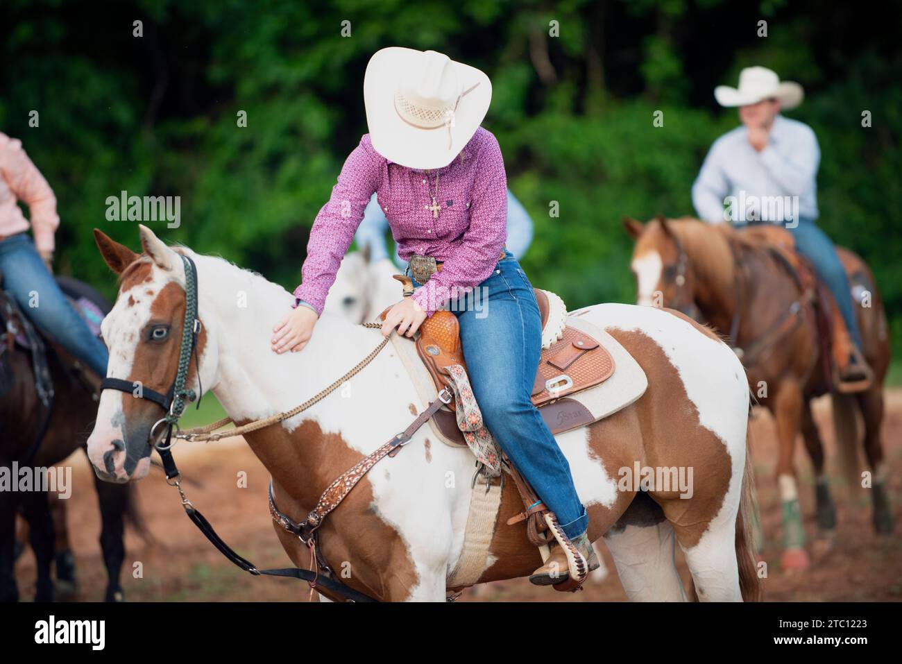 A cowgirl awaits her rodeo ride Stock Photo - Alamy