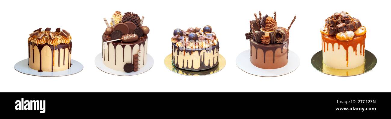 Extremely delicious group of chocolate cakes isolated on white ...