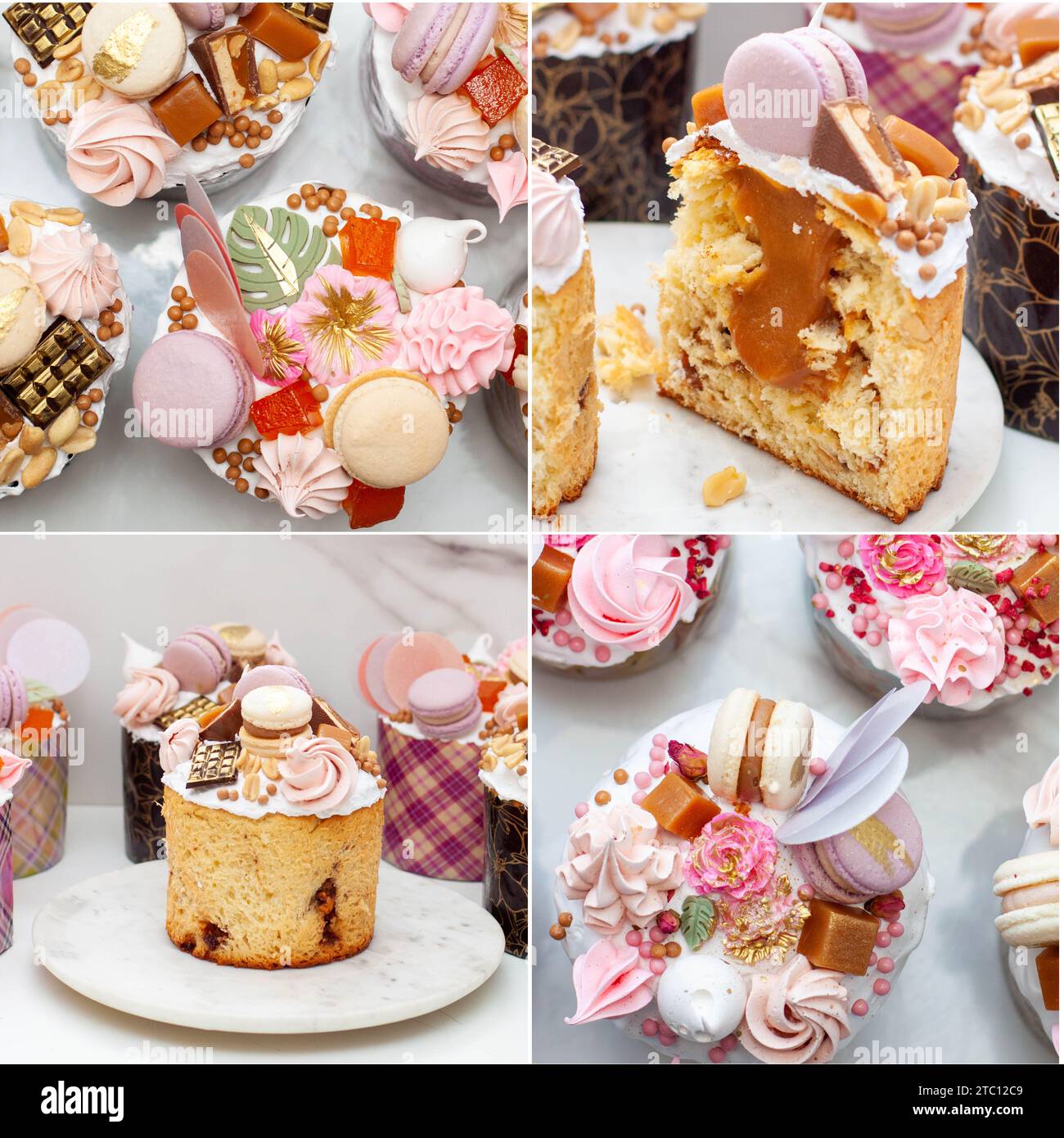Set of beautiful traditional orthodox cakes decorated with glaze ...