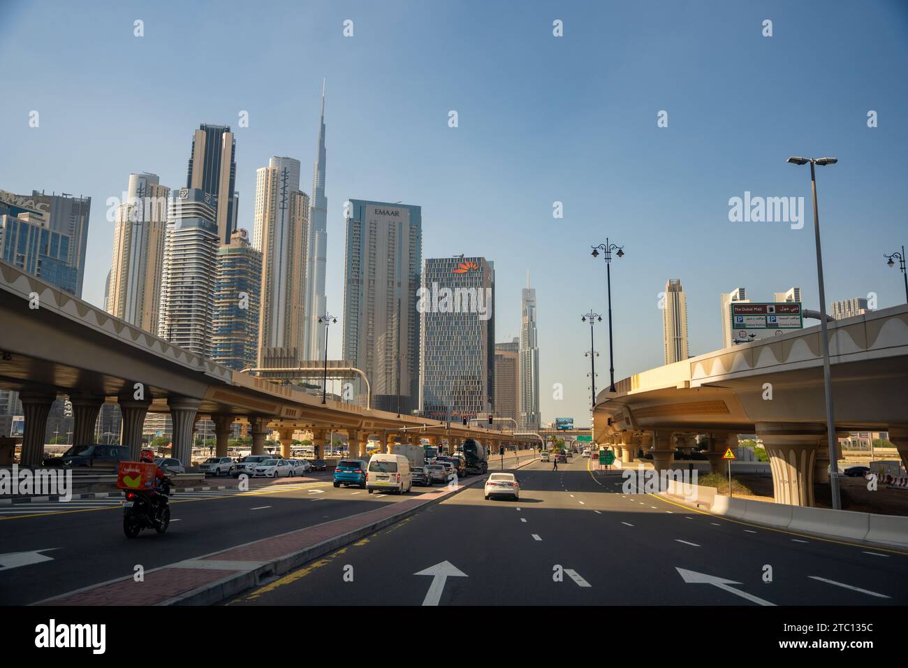 Dubai, UAE - December 1, 2023: View of the roadside from car windshield ...