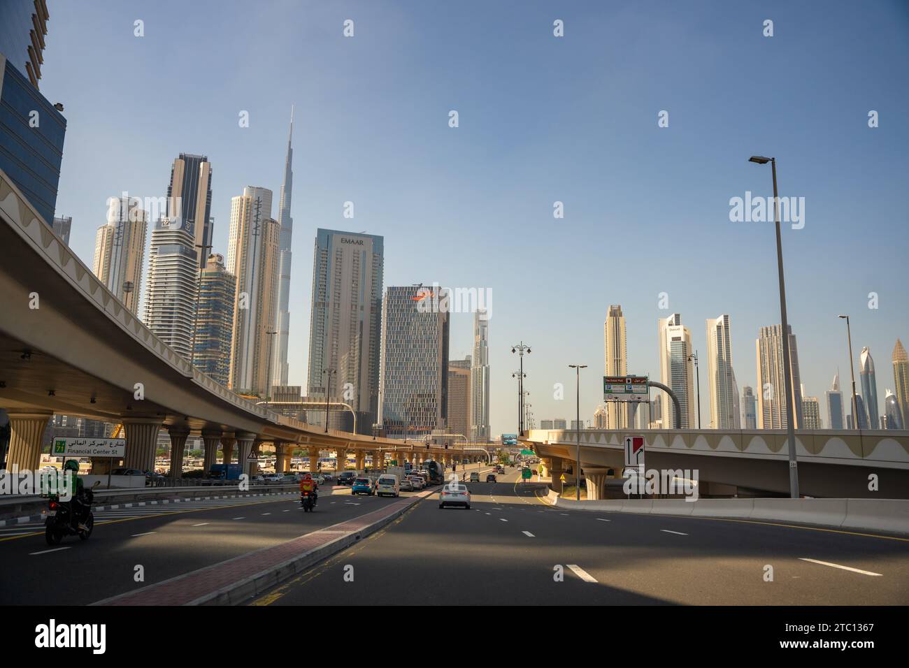 Dubai, UAE - December 1, 2023: View of the roadside from car windshield ...
