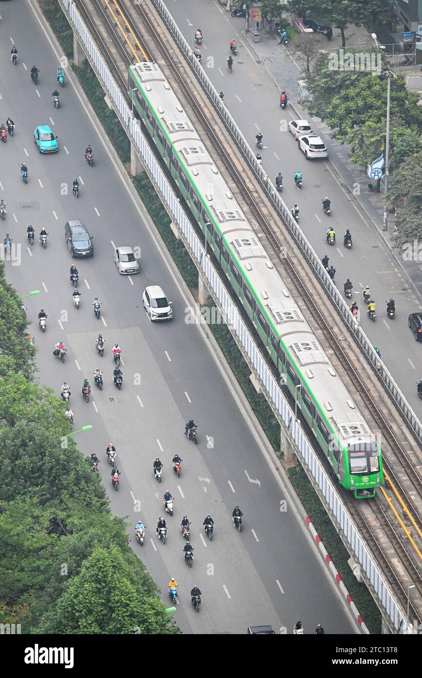 Hanoi, Vietnam. 9th Dec, 2023. A train runs on the Cat Linh-Ha Dong ...