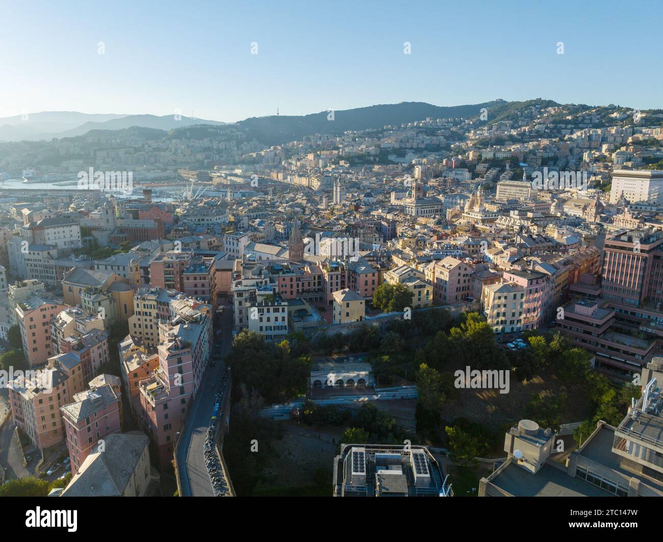 Aerial view of Genoa and the city skyline in Italy Stock Photo - Alamy