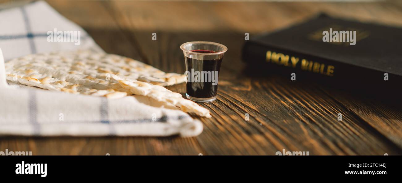 Communion. Religious tradition of breaking bread. Bread and wine Stock ...
