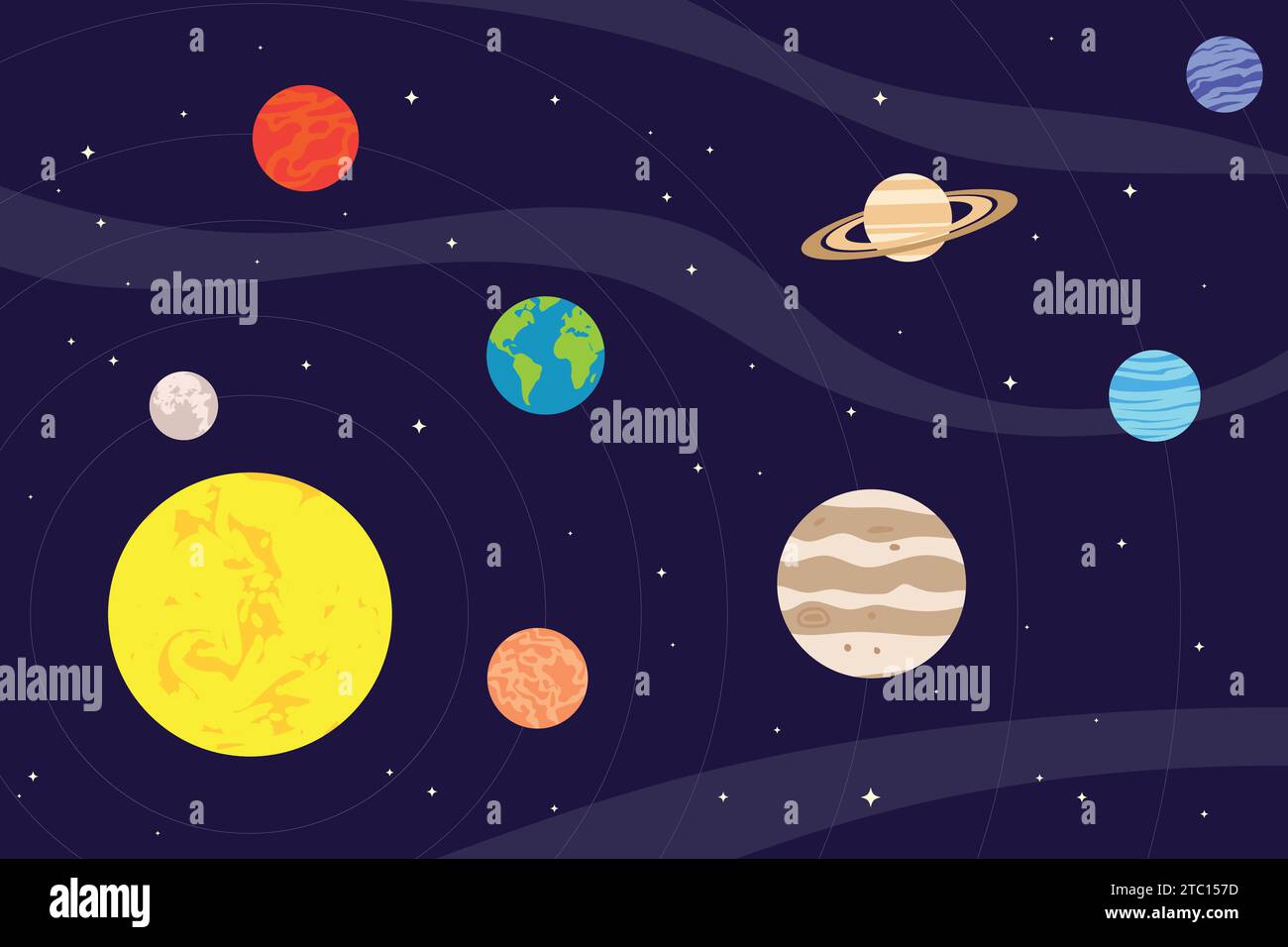 Sun and planets of the solar system in outer space vector illustration ...