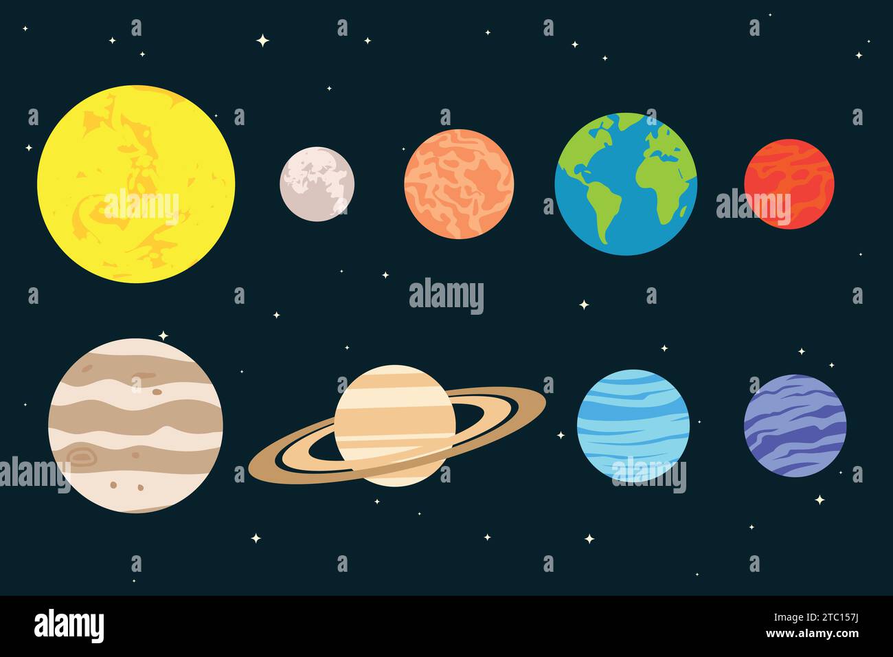 Collection of outer space planets in the solar system with flat style ...