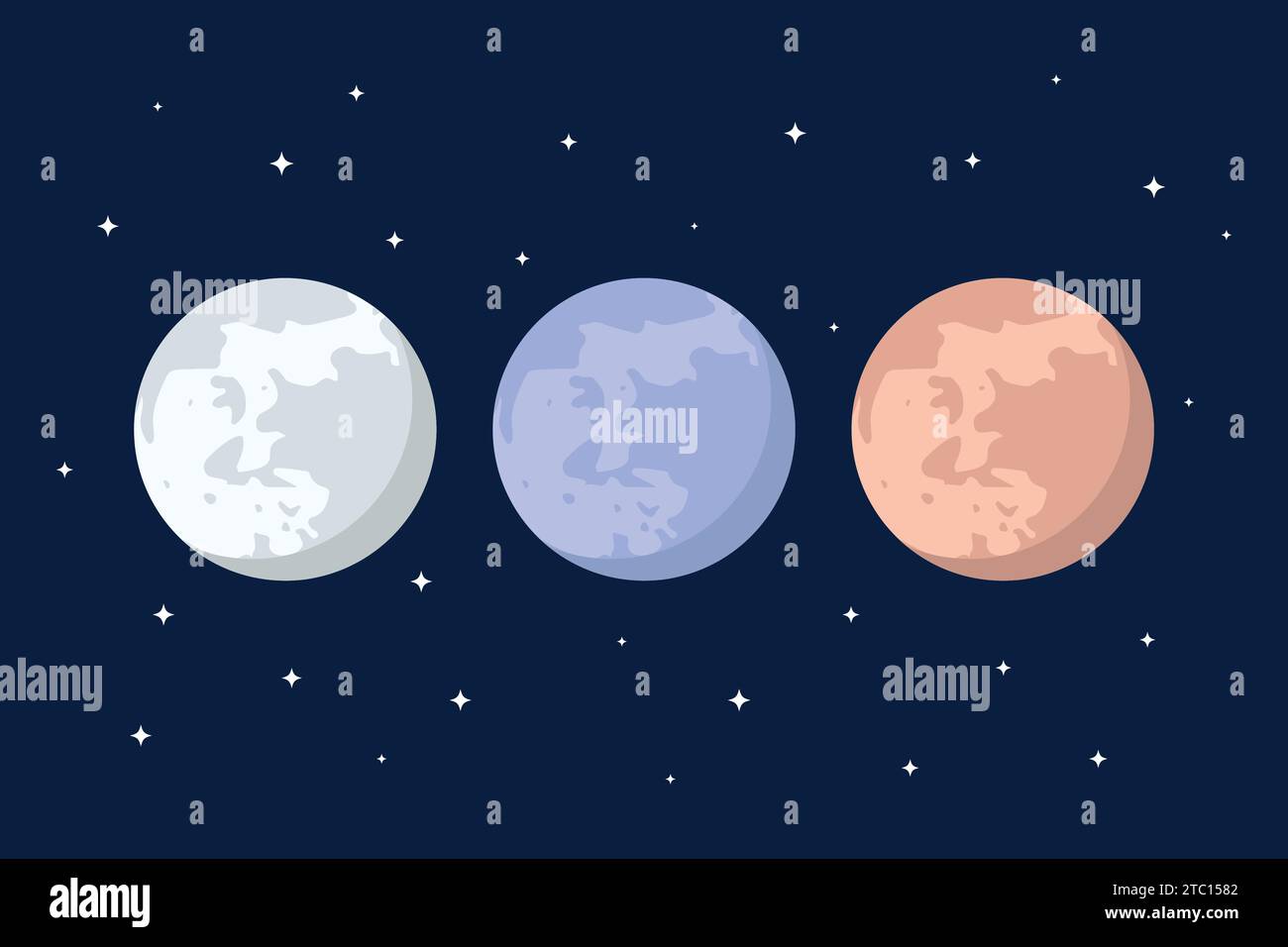 Three different colors of the full moon are red, blue and grey Stock ...
