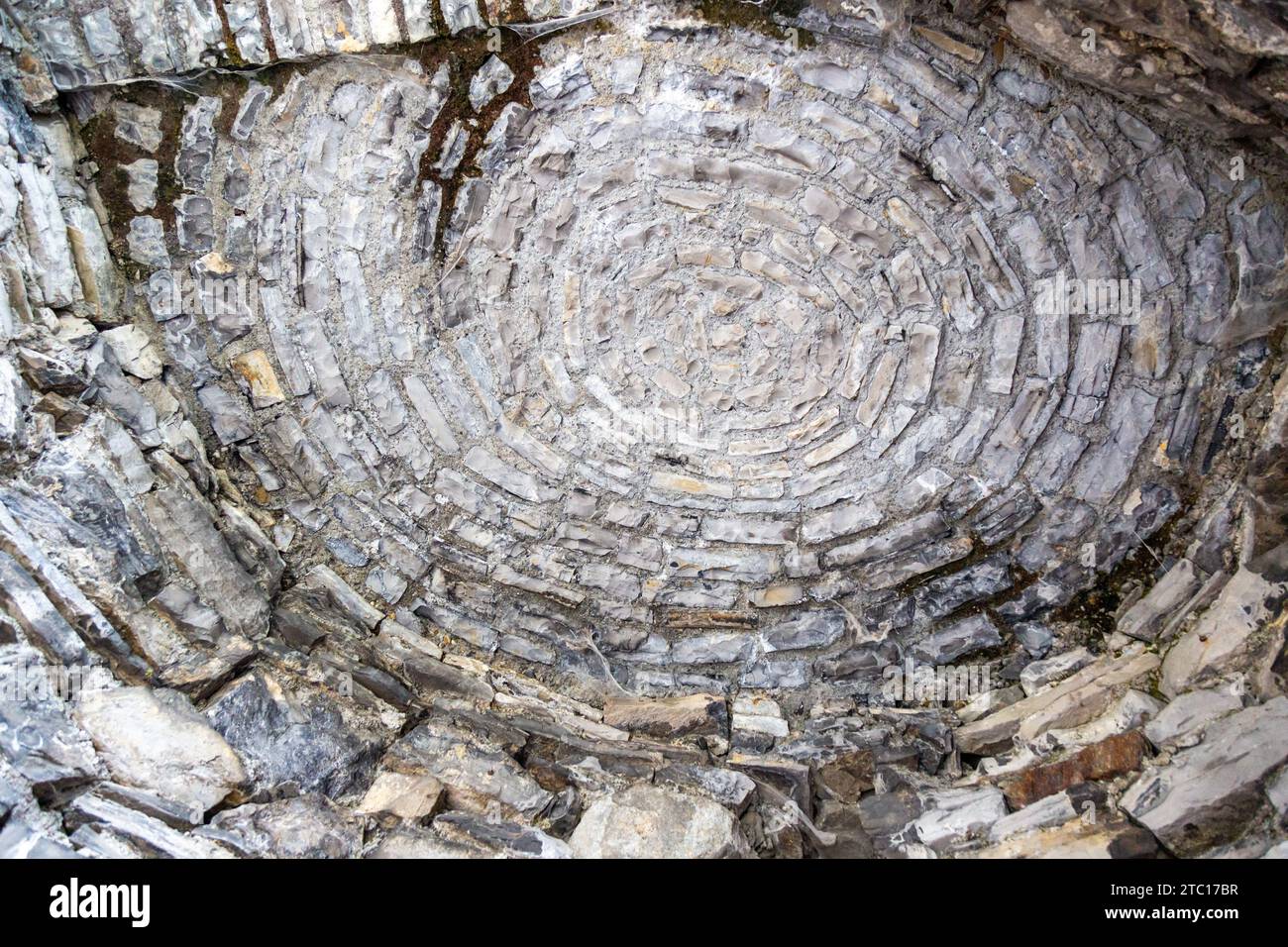 The stone ceiling of the watchtower in the ruins of medieval Vezio ...