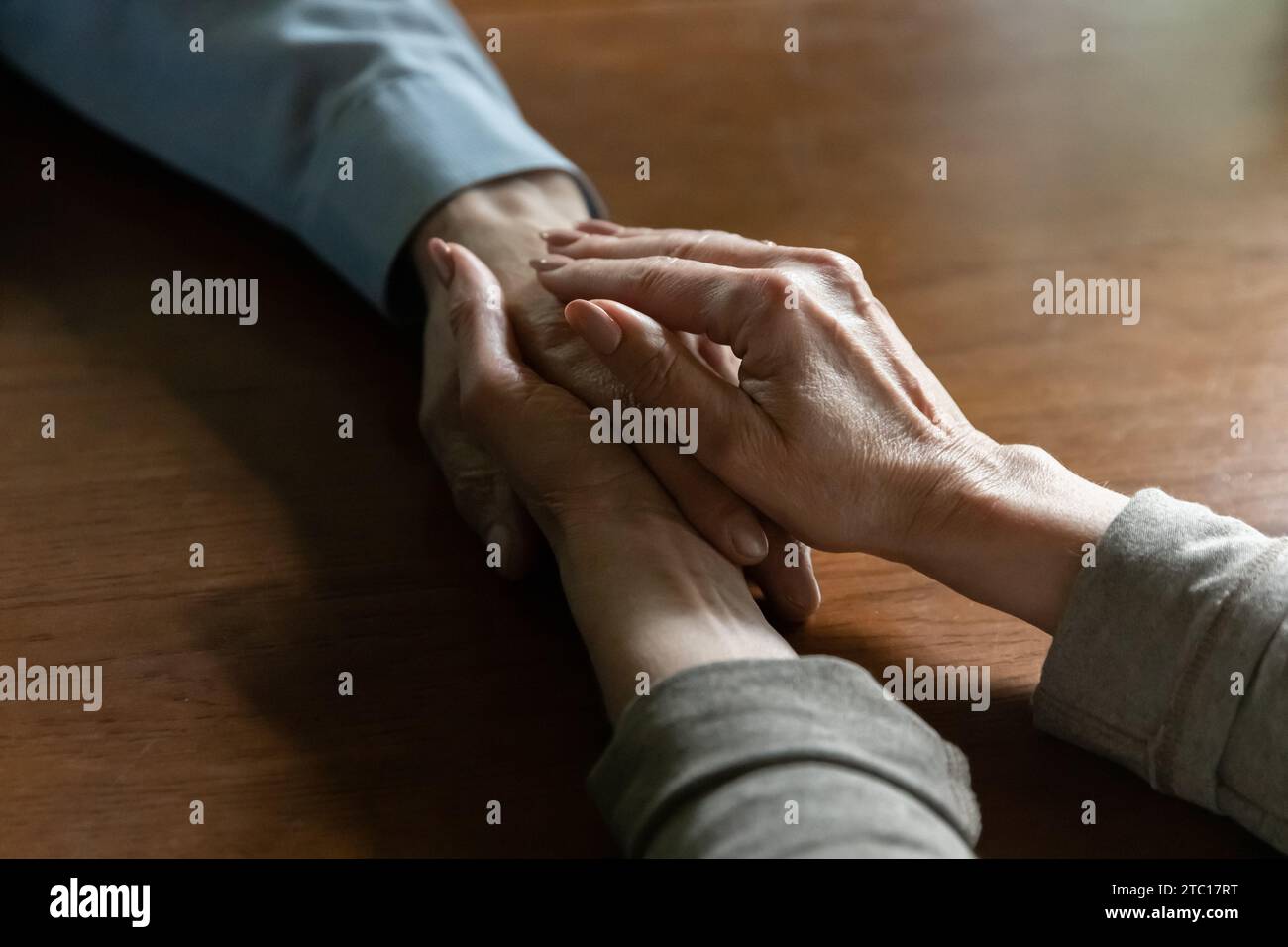 Aged female wife hands caressing palm of elderly male husband Stock ...