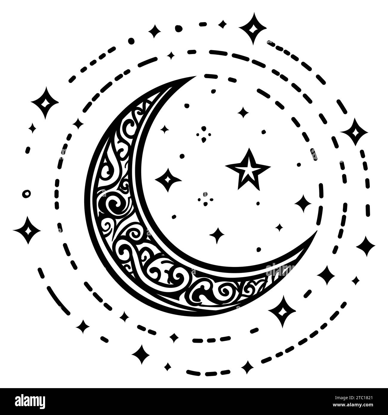 Hand drawn crescent moon line art, Vector Illustration for Ramadan ...