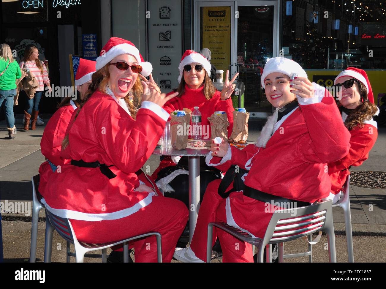 New York, United States. 09th Dec, 2023. SantaCon participants wearing ...