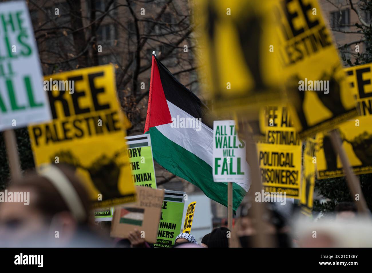 New York, United States. 08th Dec, 2023. A Palestinian flag waves ...