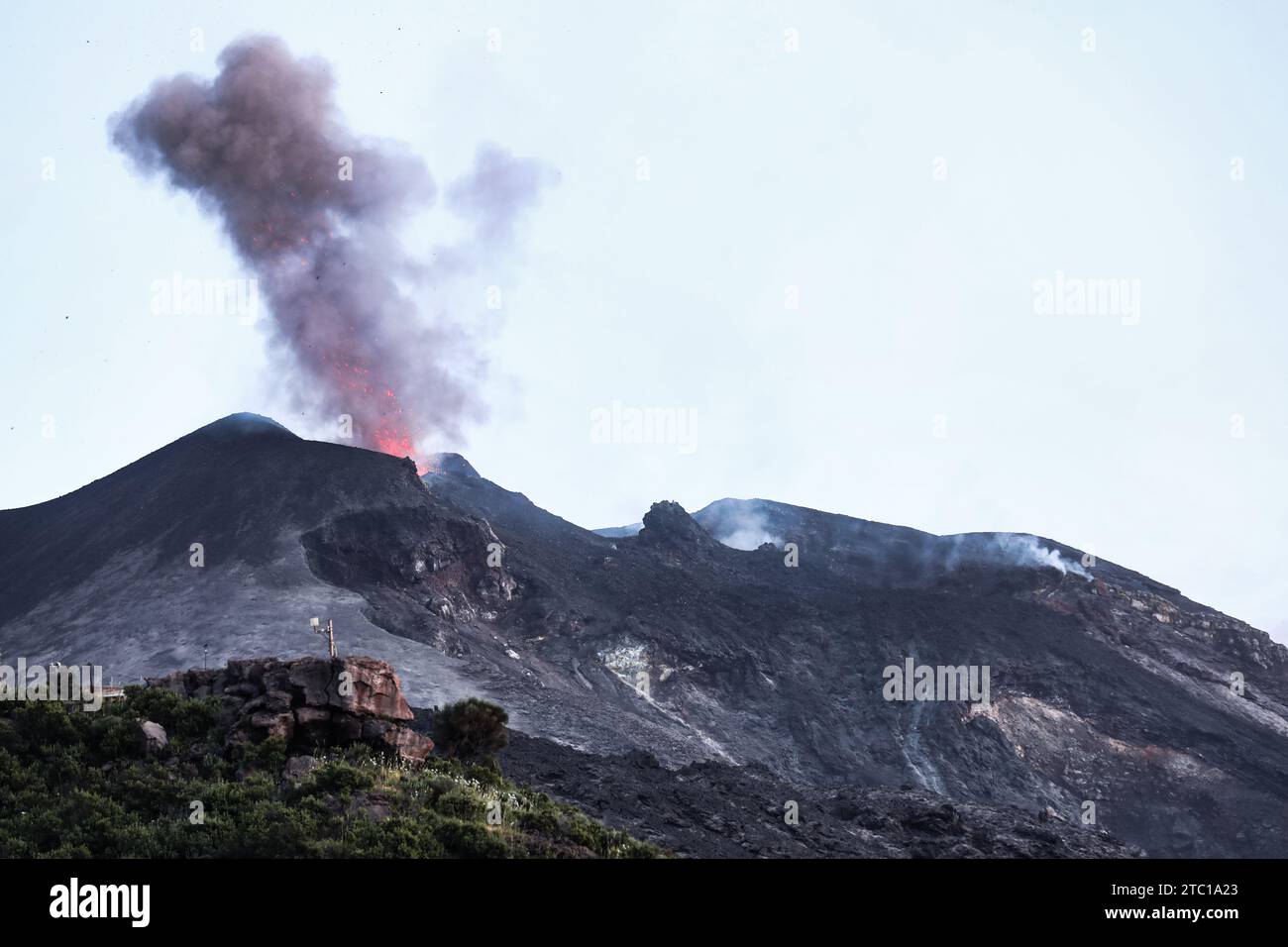 Catch of an eruption with lava fountain of the active Volcano Stromboli ...