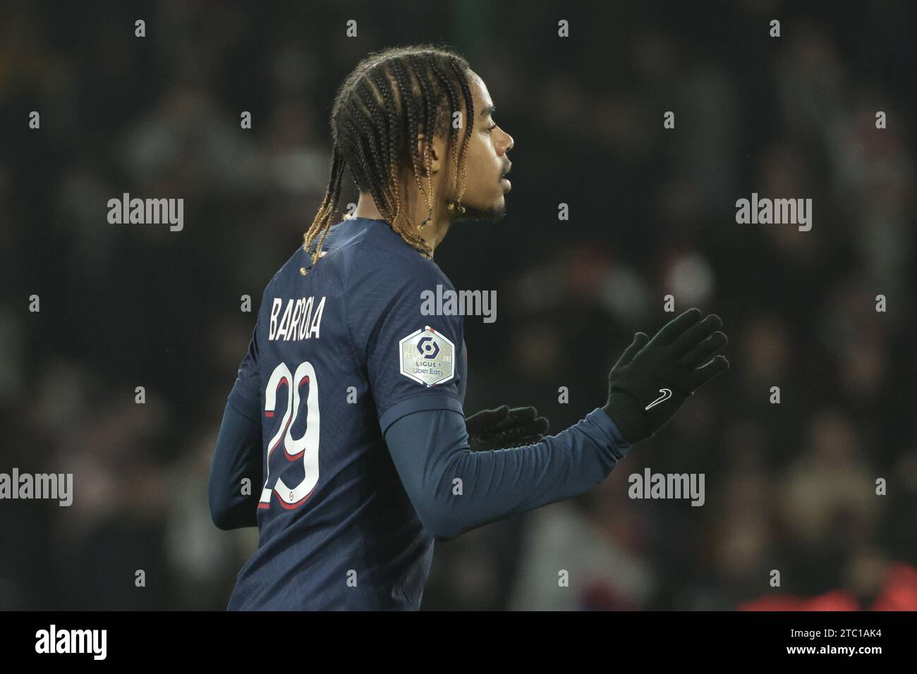 Bradley Barcola of PSG celebrates his goal during the French ...