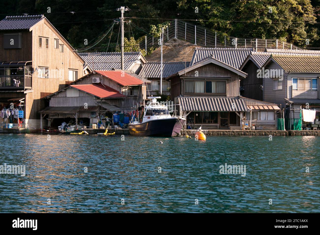 Beautiful fishing village of Ine in the north of Kyoto. Funaya or boat ...