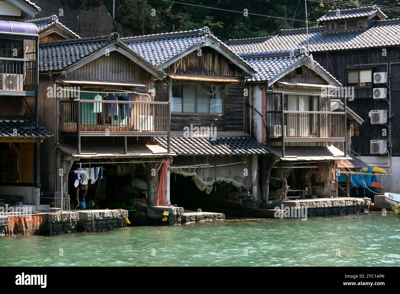 Beautiful fishing village of Ine in the north of Kyoto. Funaya or boat ...
