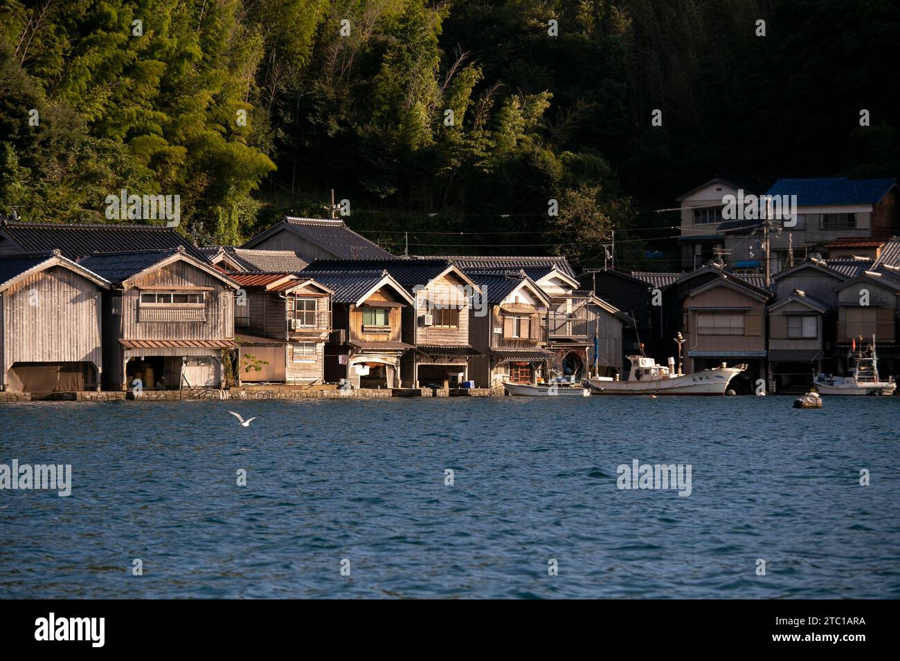 Beautiful fishing village of Ine in the north of Kyoto. Funaya or boat ...