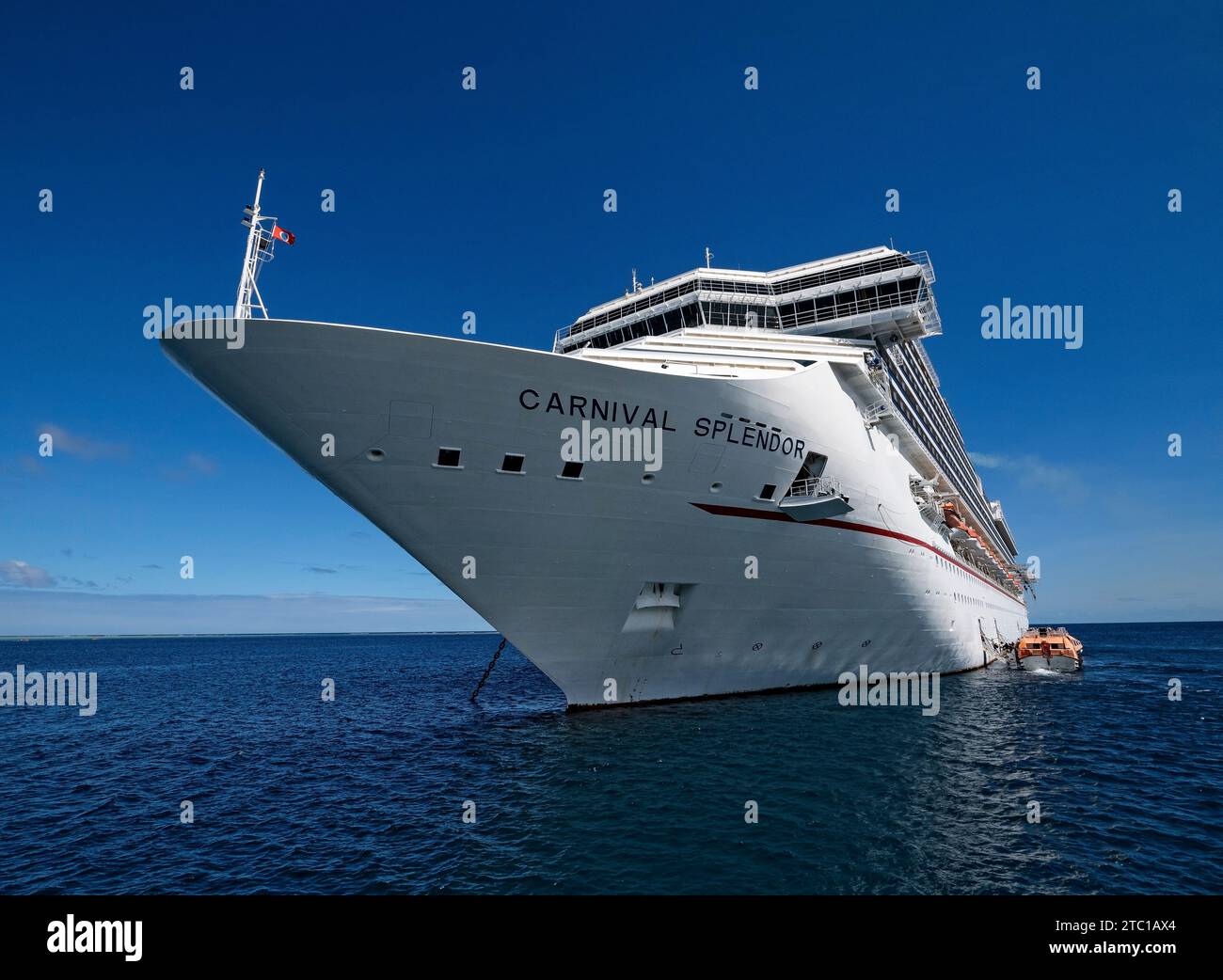 South Pacific Cruise / Cruise ship passengers board a tender boat from ...