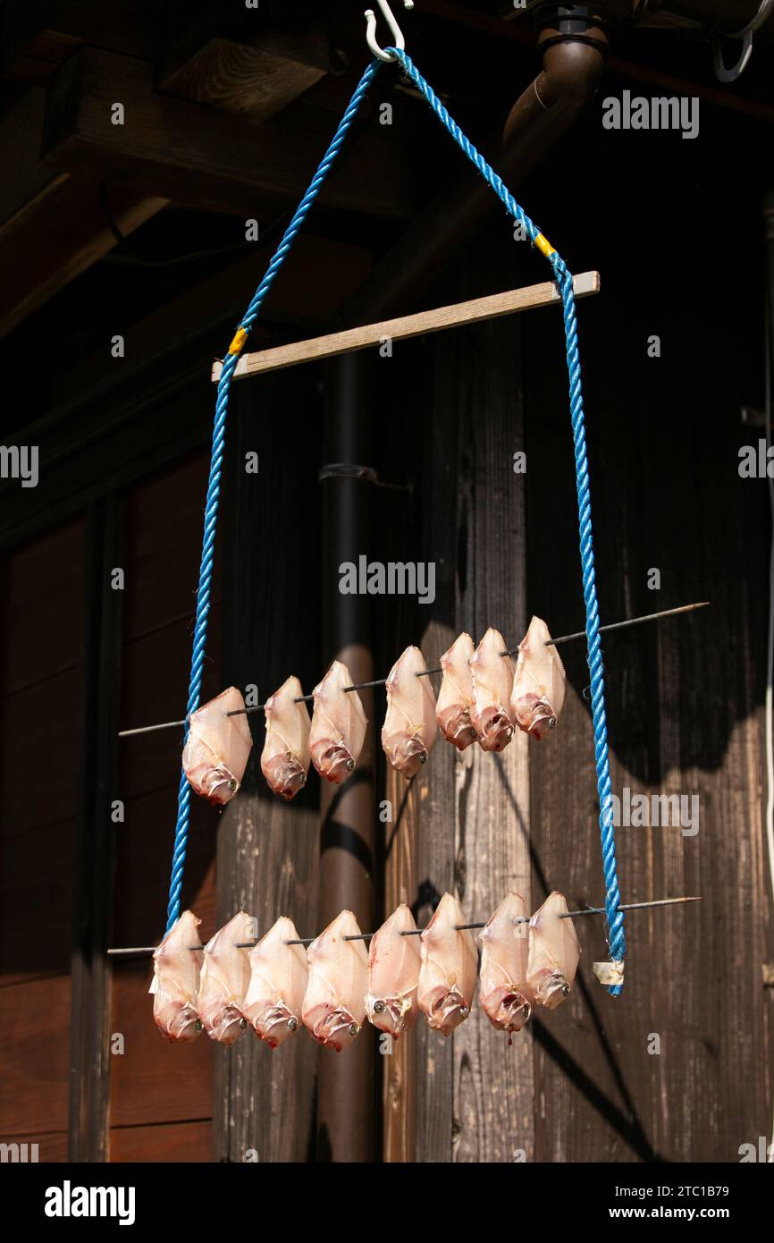 Fish drying hanging in the streets of the the beautiful fishing village ...