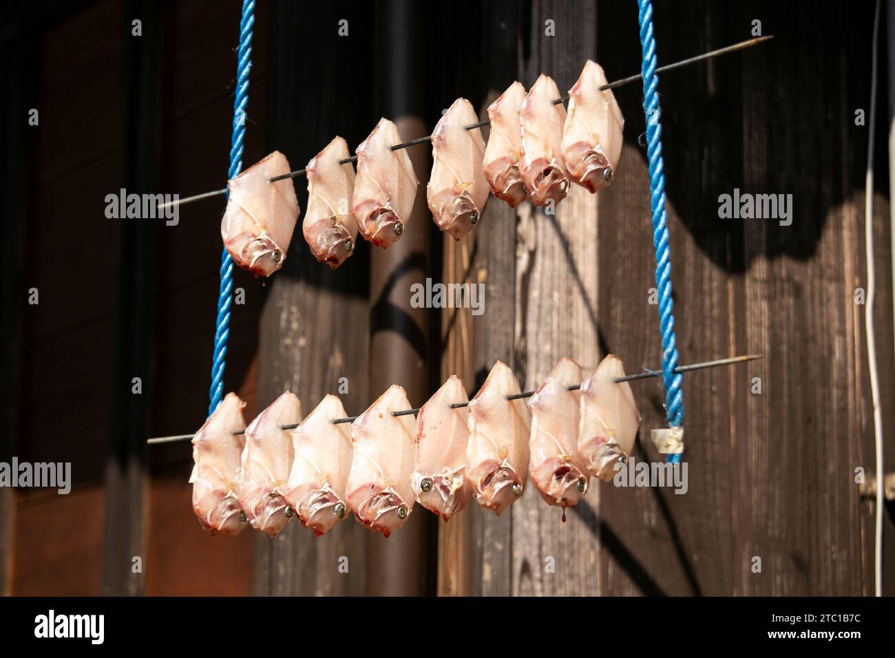 Fish drying hanging in the streets of the the beautiful fishing village ...