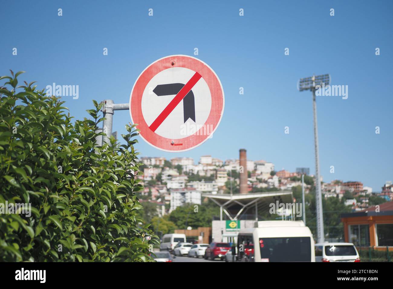 No Left Turn Sign traffic sign against blue sky Stock Photo - Alamy