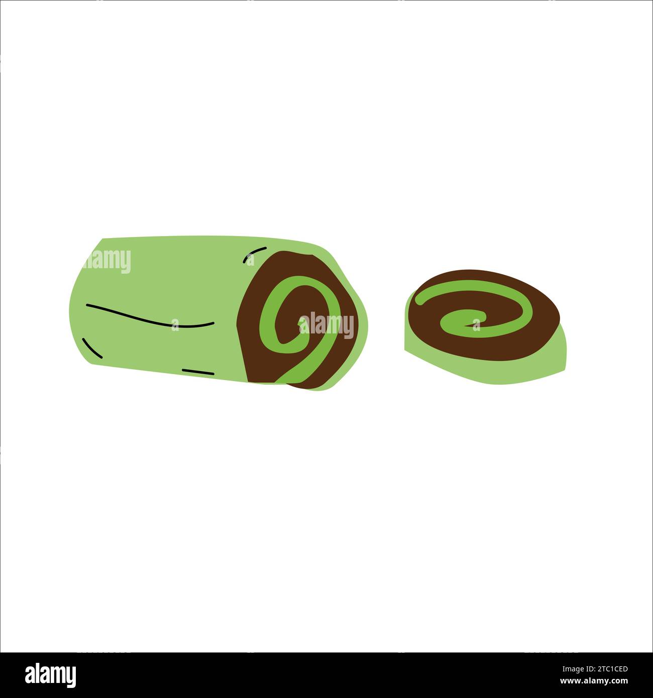 green matcha roll with cream and nuts. Vector illustration can used for ...