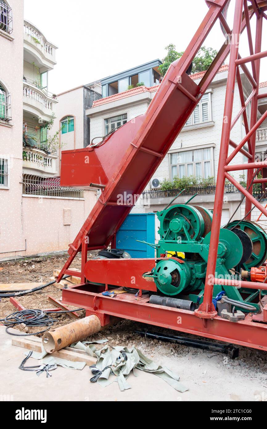 drilling rig for foundation digging vertical composition Stock Photo ...