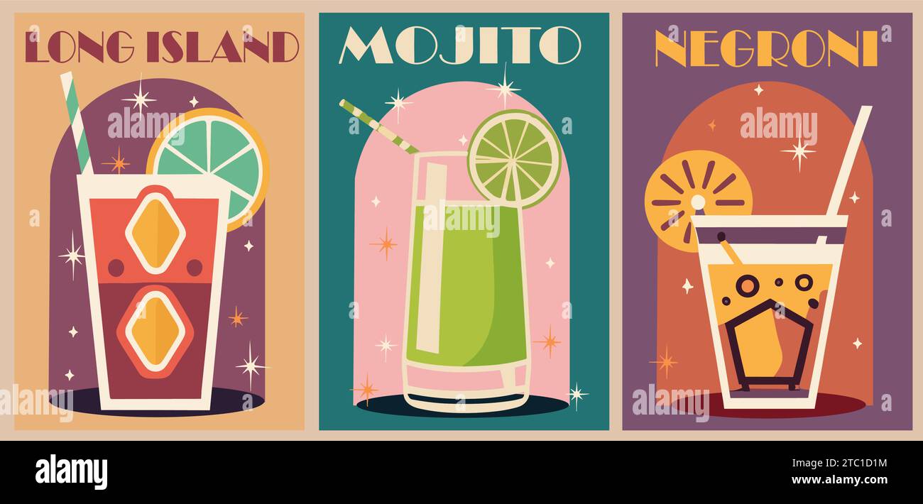 Cocktails poster vector art set in retro style Stock Vector Image & Art ...