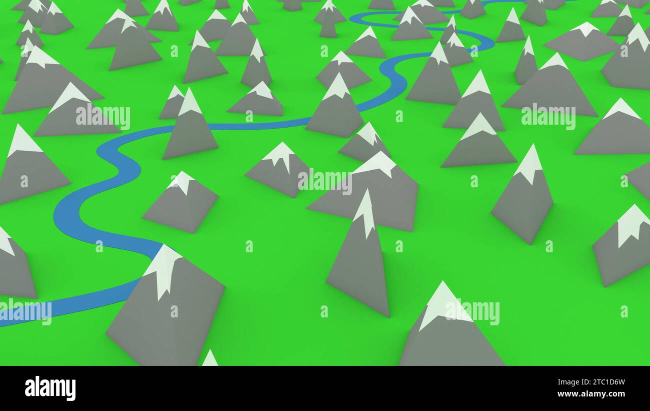 Low poly mountains river intro 3d render Stock Photo - Alamy