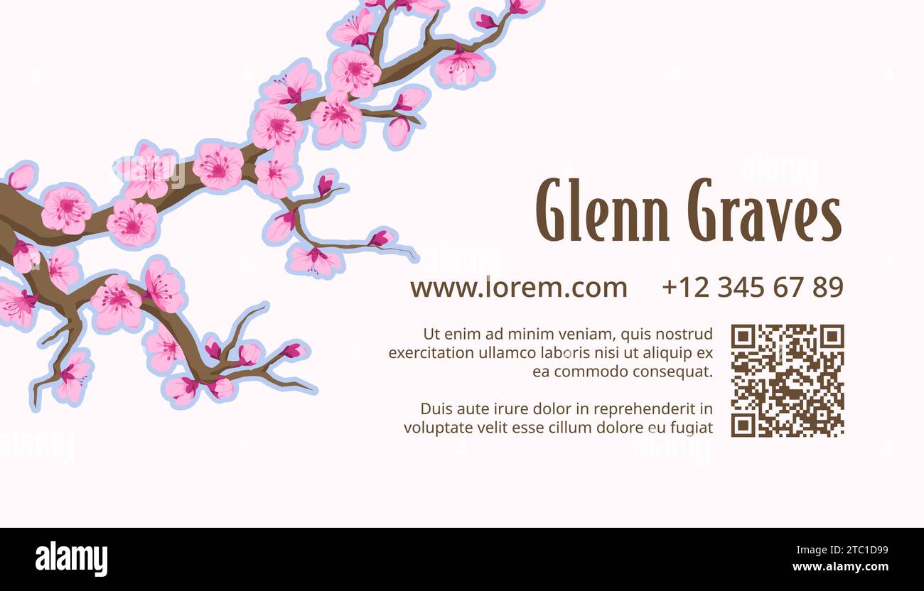 Business card with personal info and sakura tree Stock Vector Image ...