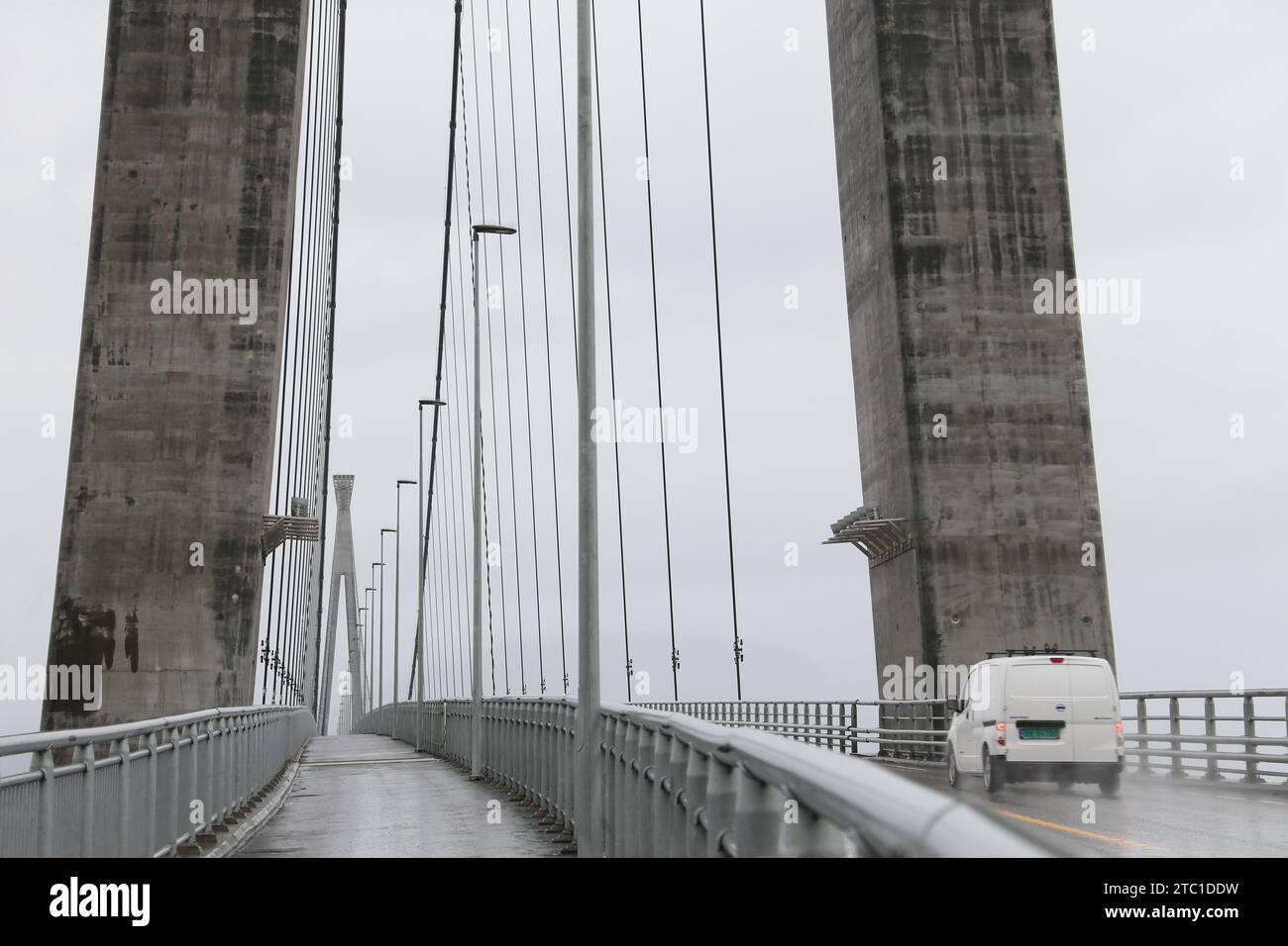 Narvik. 4th Sep, 2023. A van runs on the Halogaland Bridge near Norway ...